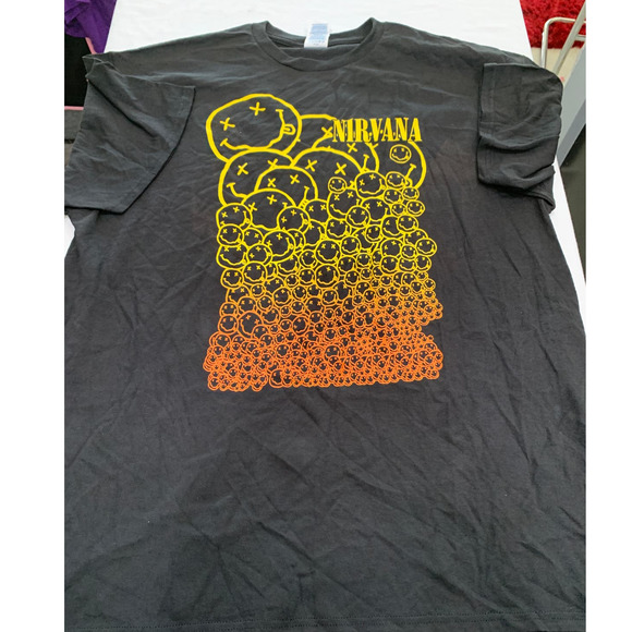 Delta | Shirts | Nirvana All Over Smiley Face Band Graphic Black Tshirt ...